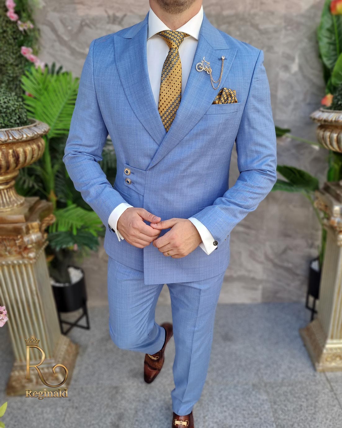 Costum bleu pal Double Breasted Sacou si Pantalon- C4150 - Costume de ...